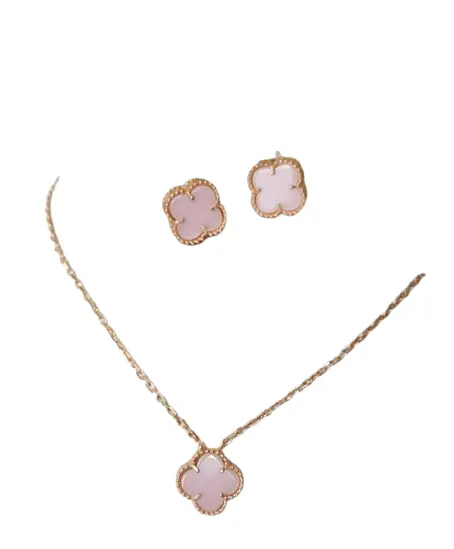 Jewelry Nikolić Set Detelina, Minđuše i ogrlica, Rose gold pozlata, Roze