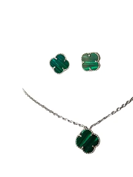 Jewelry Nikolić Srebrni set Detelina, Minđuše i ogrlica, Zeleni