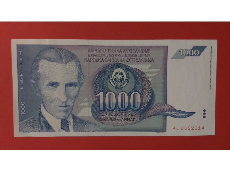 1.000 dinara 1991 god SFRJ aUNC Tesla