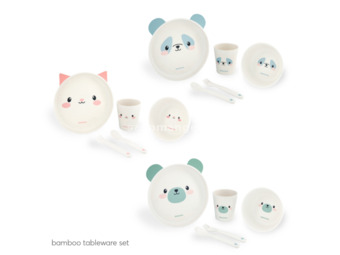 KikkaBoo Set posuđa od bambusa Cat Pink (KKB40073)