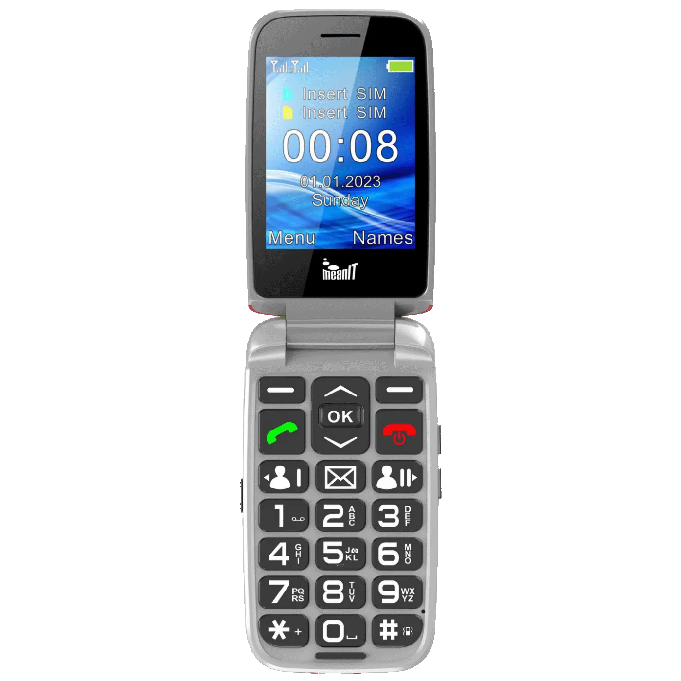 MeanIT mobilni telefon, ekran od 2,8 inča, Dual SIM, SOS dugme - Senior Flip Mak, crveno