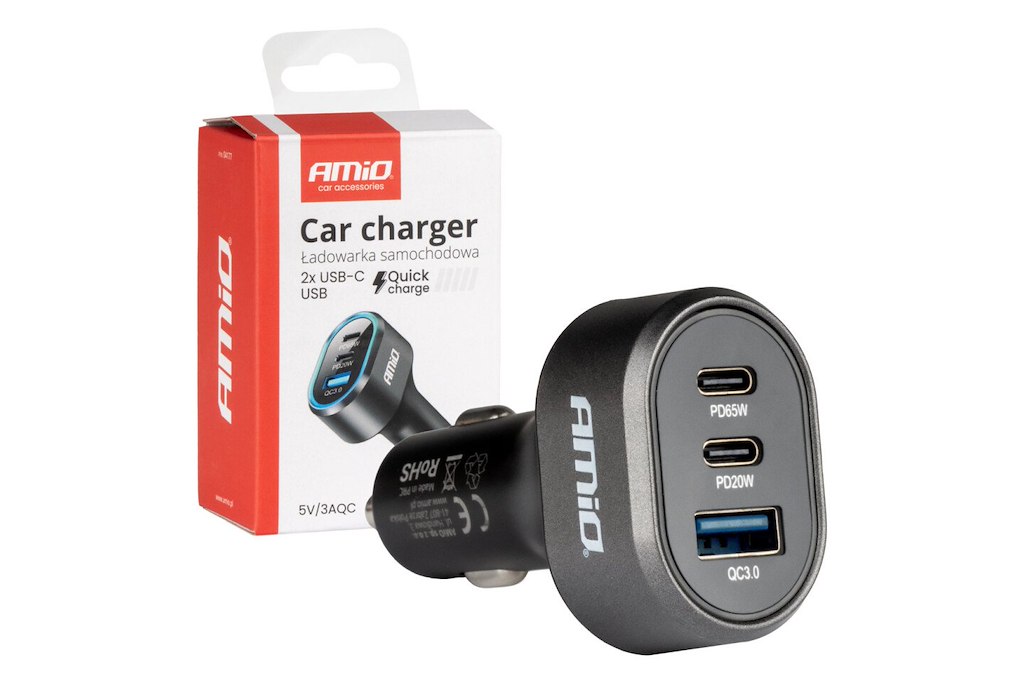 Brzi automatski punjač 85V KC3.0 PD65V PD20V 2k USB-C 1k USB-A AMIO-04177 Preporučujemo