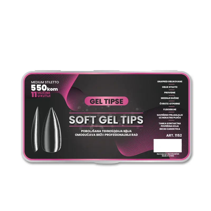 Gel tipse Medium Stiletto, 550 komada, Providne