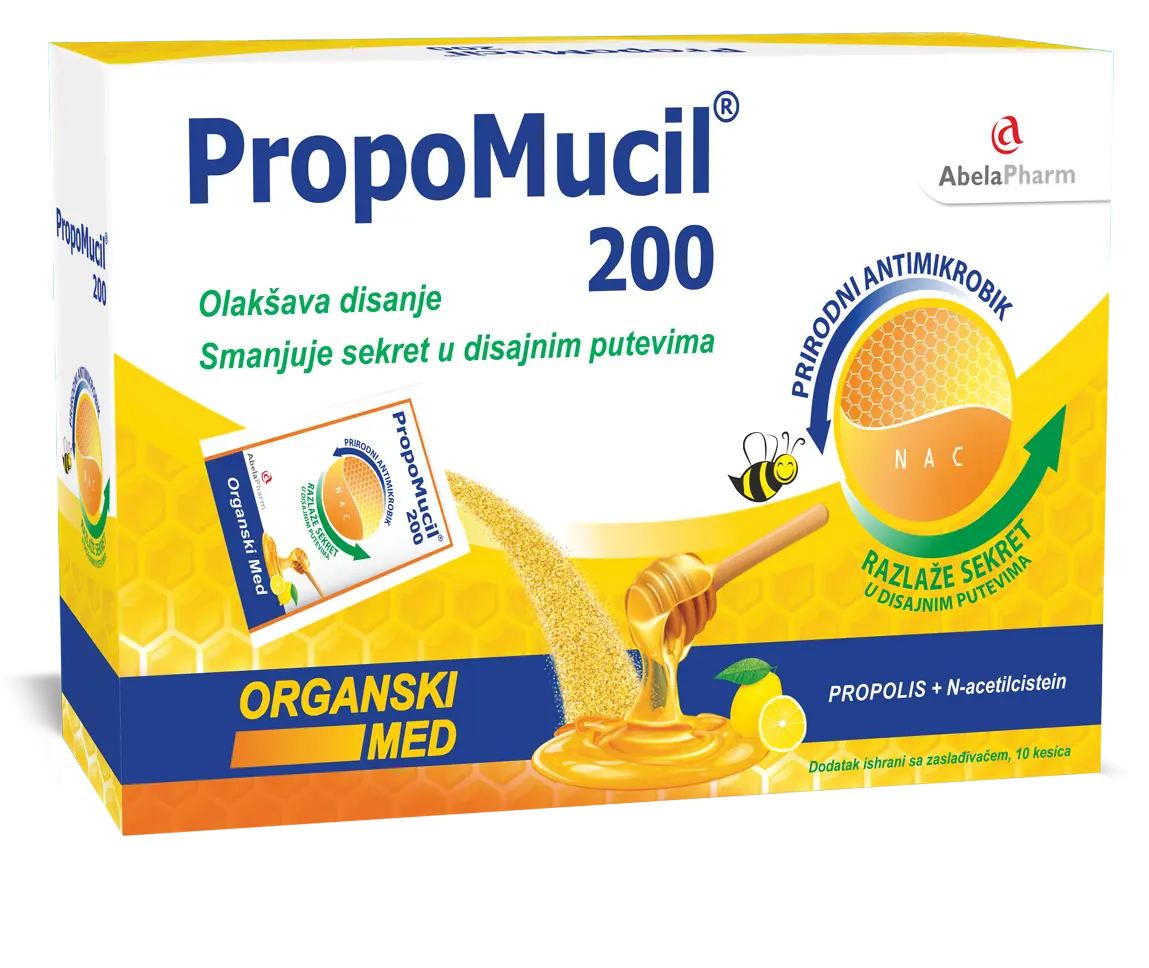 PropoMucil® 200, organski med, limun, prašak za pripremu napitka, 10 kesica