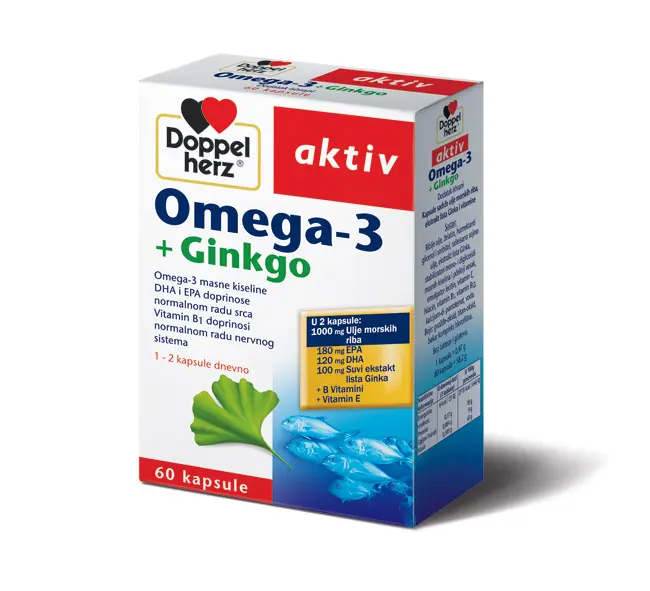 DOPPELHERZ Omega-3 + Ginko, 60 kapsula