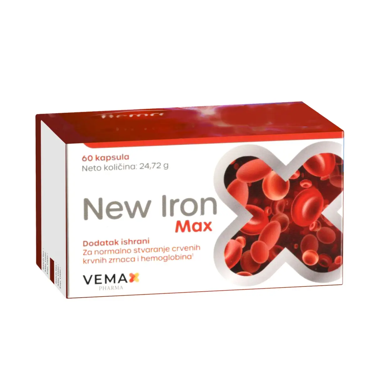 Vemax New Iron Max za stvaranje crvenih krvnih zrnaca i hemoglobina, 60 kapsula