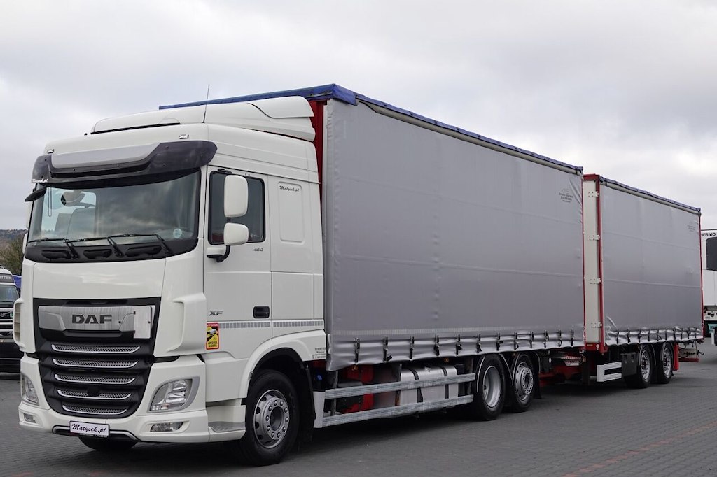 DAF XF 480 / ZESTAW TANDEM 120 M3 / PRZEJAZDOWY / WINDA ZAŁADOWCZA / kamion sa klizna zavesa cerada + prikolica sa kliznom ceradom