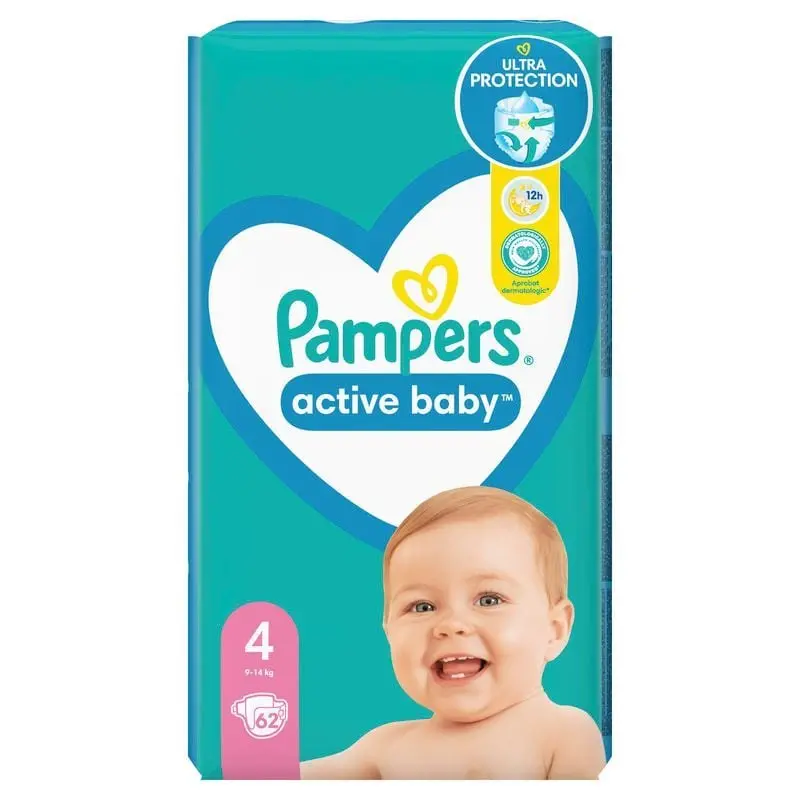 Pampers Active Baby Pelene, Jumbo Pack Maxi, Veličina 4, Maxi, 62 komada