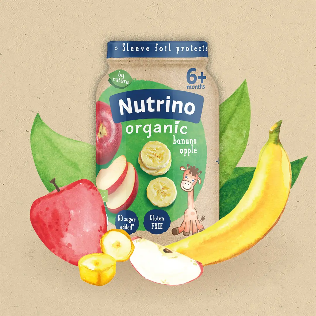 Nutrino Organic Pire od voća, Banana i jabuka, 190g