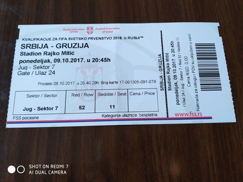 Srbija - Gruzija ulaznica