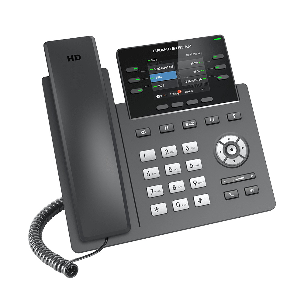 Grandstream-USA GRP-2613 Carrier-grade 6-line/3-SIP VoIP HD telefon, podesivi 2.8″ TFT color LCD 320×240 displej, 24 Virtual Multi-Purpose (VPK) i BLF tastera, 2 x Gigabit UTP porta, PoE