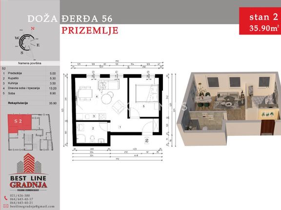 JEDNOIPOSOBAN STAN 35.90 m2 U IZGRADNJI! DOŽA ĐERĐA 56 - GRBAVICA, NOVI SAD!