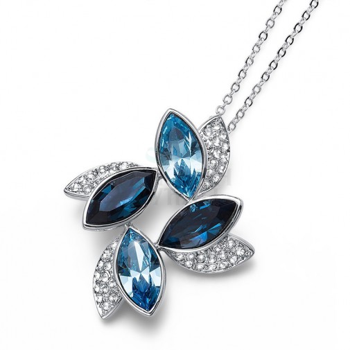 Ženski Oliver Weber Leaf Blue Lančić Sa Swarovski Plavim Kristalnim Priveskom