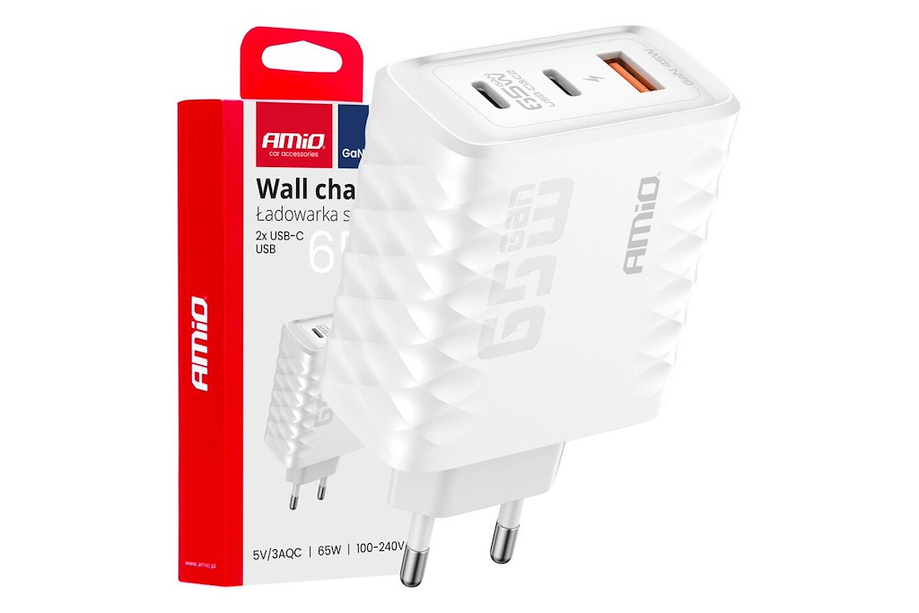 Brzo punjenje 65 V USB-A + 2k USB-C AC punjač AMIO-04289 ⚡ Brzo punjenje