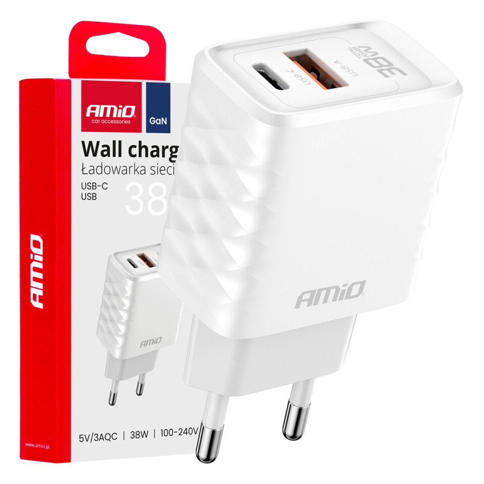 Brzo punjenje GaN 38V USB-A + USB-C AC punjač AMIO-04287 ⚡ Brzo punjenje