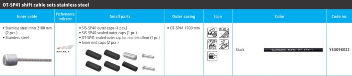 BUŽIR I SAJLA MENJAČA SHIMANO ROAD SUS SET OUTER CASING SP41 1700MM BLACK INNER CABLE SUS 2100MM X 2 W/ OUTER CAP SEALED OUTER CAP & INNER END CAP