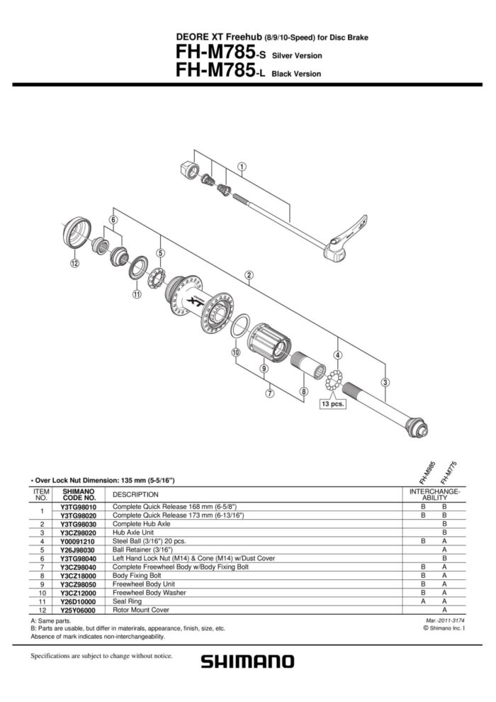 KONUS SHIMANO FH-M785 LEVI (M14) & CONE (M14) W/DUST COVER