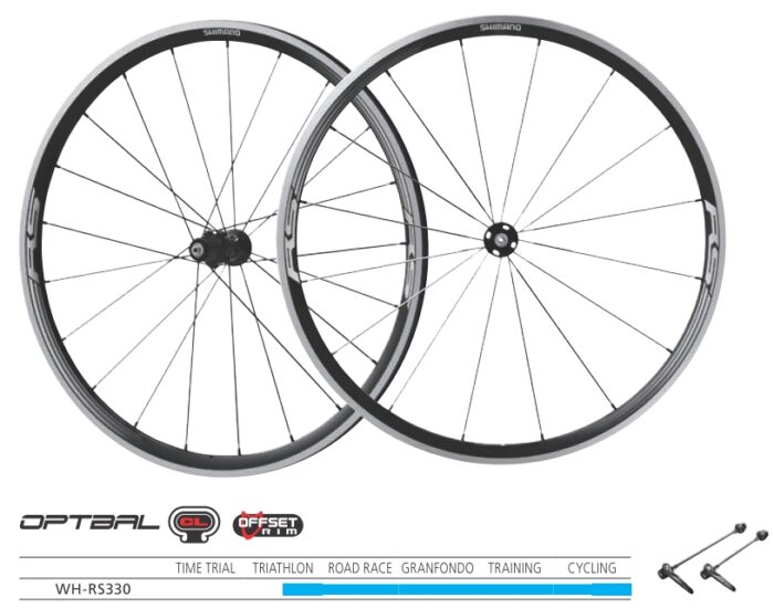 TOČKOVI SHIMANO WH-RS330 F 16H/R 21H FOR 10/11-S RIM(W/TAPE) CLINCHER BLACK STICKER STANDARD QR BLACK R-QR 163MM W/O BAG IND.PACK