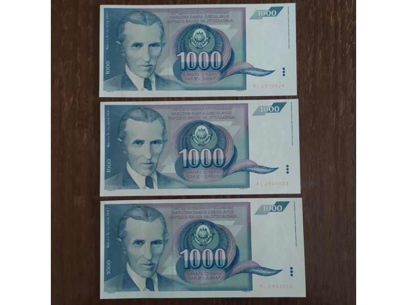 3 x 1000 dinara 1991 UNC