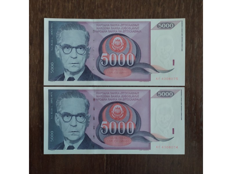 2 x 5000 dinara 1991 UNC