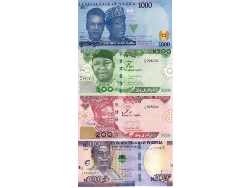 NIGERIA lot 100, 200, 500 i 1000 Naira 2024 UNC