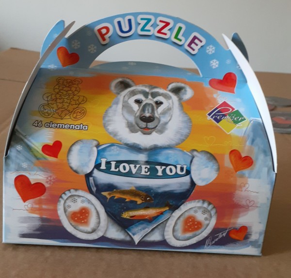 Poklon puzzle, I LOVE YOU, beli meda