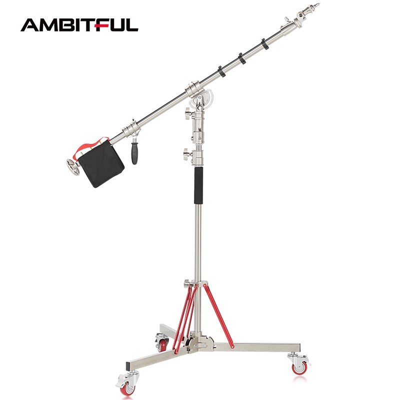 AMBITFUL L5-120PLUS Remotely Adjustable Lights Heavy Duty Stainless Steel 210CM Light Stand + Boom Arm C Stand + Wheel