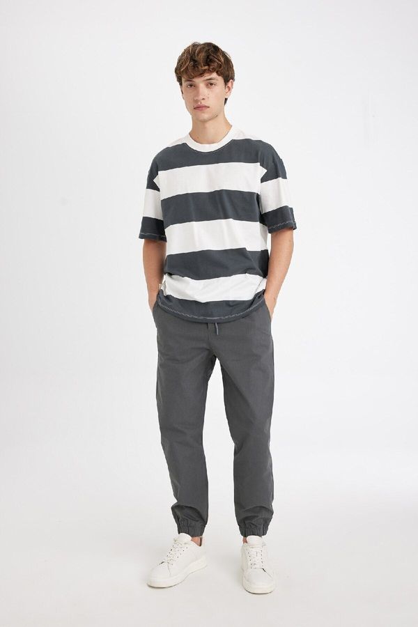 DEFACTO MEN'S DARK GRAY LACE-UP ELASTIC LEG JOGGER PANTS