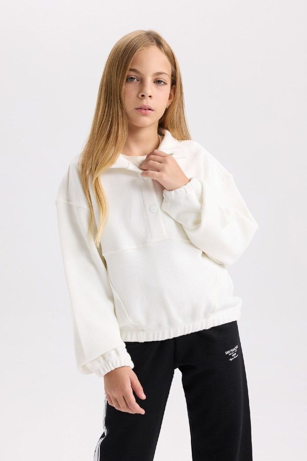 DEFACTO GIRL RELAX FIT SNAP FASTENER STAND COLLAR BASIC PLAIN SWEATSHIRT
