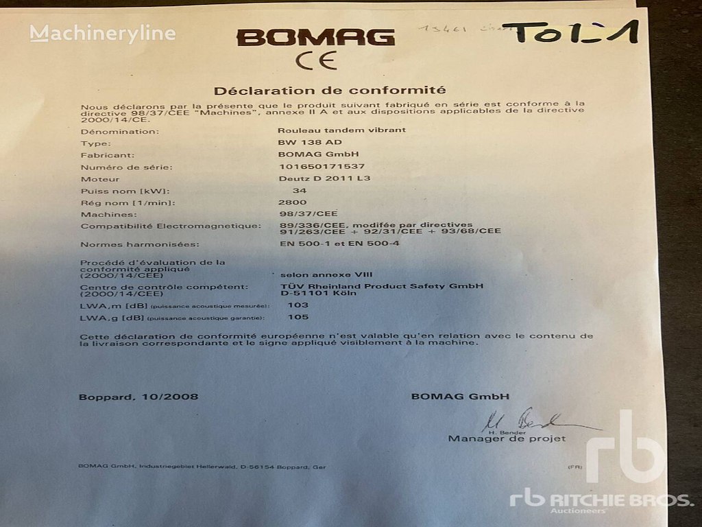 Prodaje se BOMAG BW138AD Compacteur Vibrant Tandem valjak za asfalt na aukciji