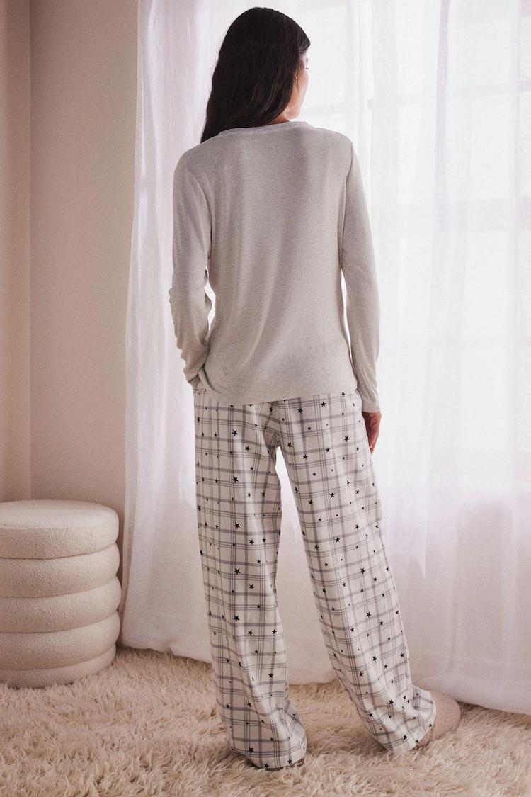 Grey Star Check 100% Cotton Pointelle and Flannel Pyjamas