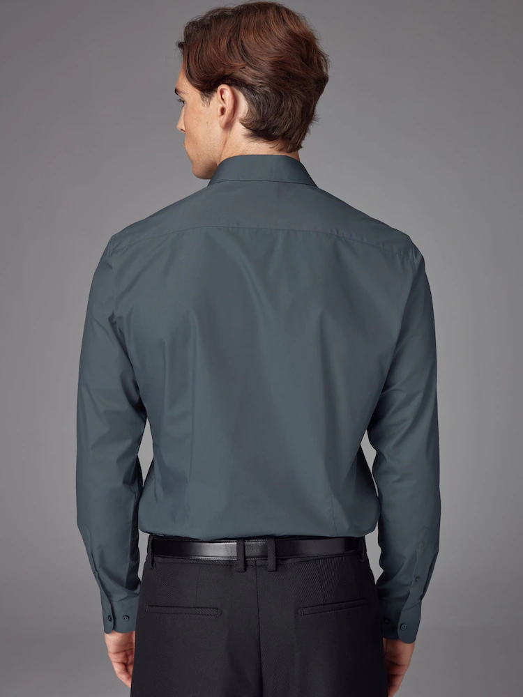 Petrol Blue Slim Fit Easy Care Single Cuff Shirt