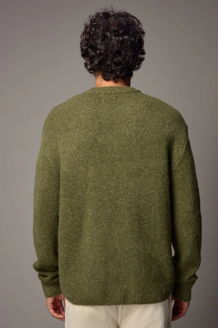 Green Relaxed Fit Fluffy Textured Crew Jumper