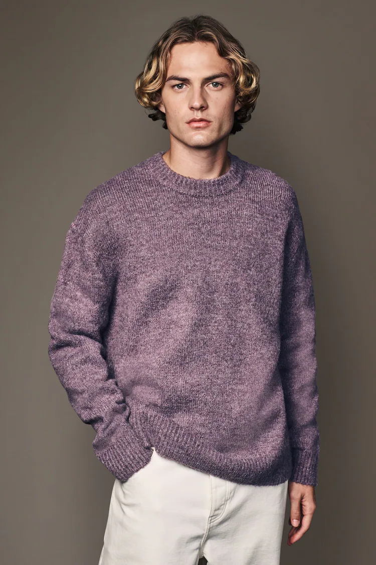 Purple Relaxed Fit Fluffy Textured Crew Jumper