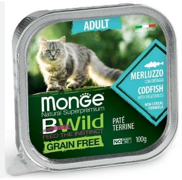 Monge BWild cat pašteta- bakalar,100g