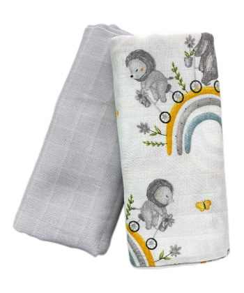 Deksi muslin tetra pelena za bebe Drugari Siva 80x80 cm - 2 komada