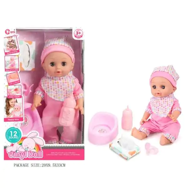 Beba 35 cm roze, pije, piški