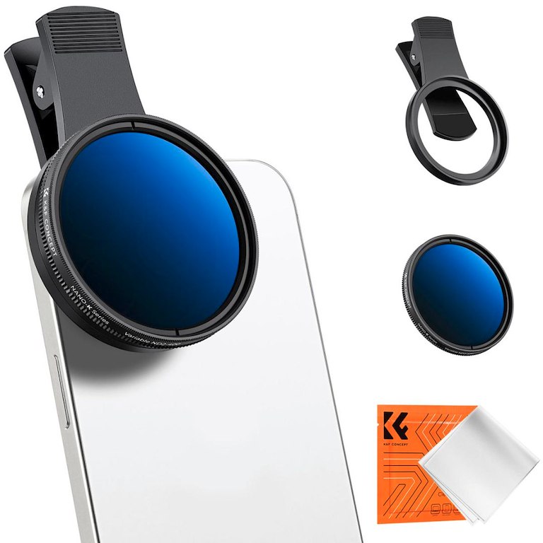 K&F Concept Clip-On ND Filter (1-9 stops) za pametne telefone, Holder + 52mm ND2-ND400 Lens Filter