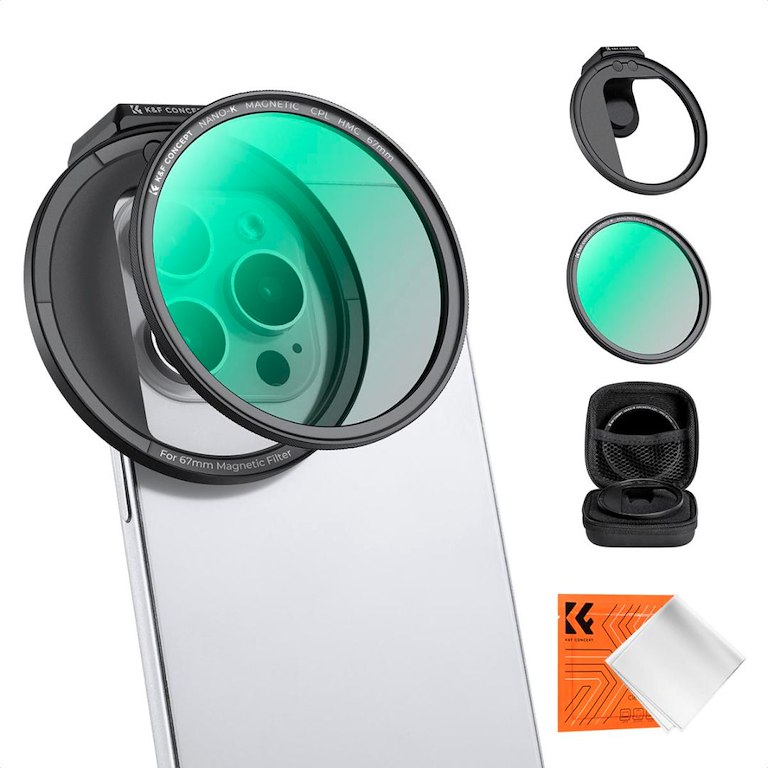 K&F Concept Clip-On Polarizacioni Filter za iPhone, Holder + 67mm CPL Magnetic Filter