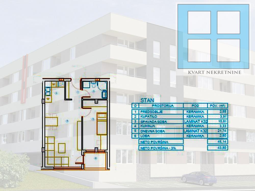 Jednoiposoban stan na prodaju, 45m2, 67.695€