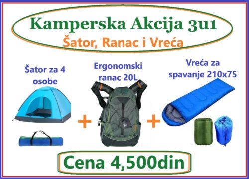 Kamperska AKCIJA 3u1 Sator za 4 ,Ranac i Vreca