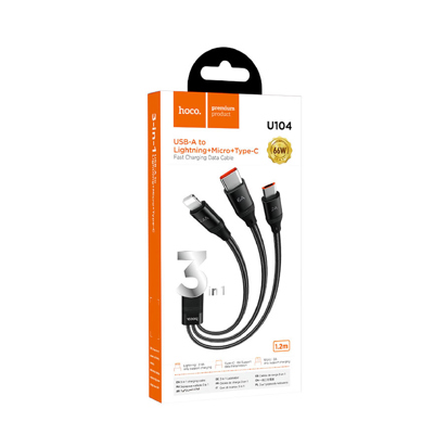 Data kabal Hoco U104 3u1 Ultra 6A fast charging data cable(for iP+Micro+Type-C) crni