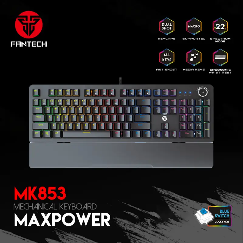 Tastatura mehanička Gaming Fantech MK853 RGB Maxpower crna (Blue switch)