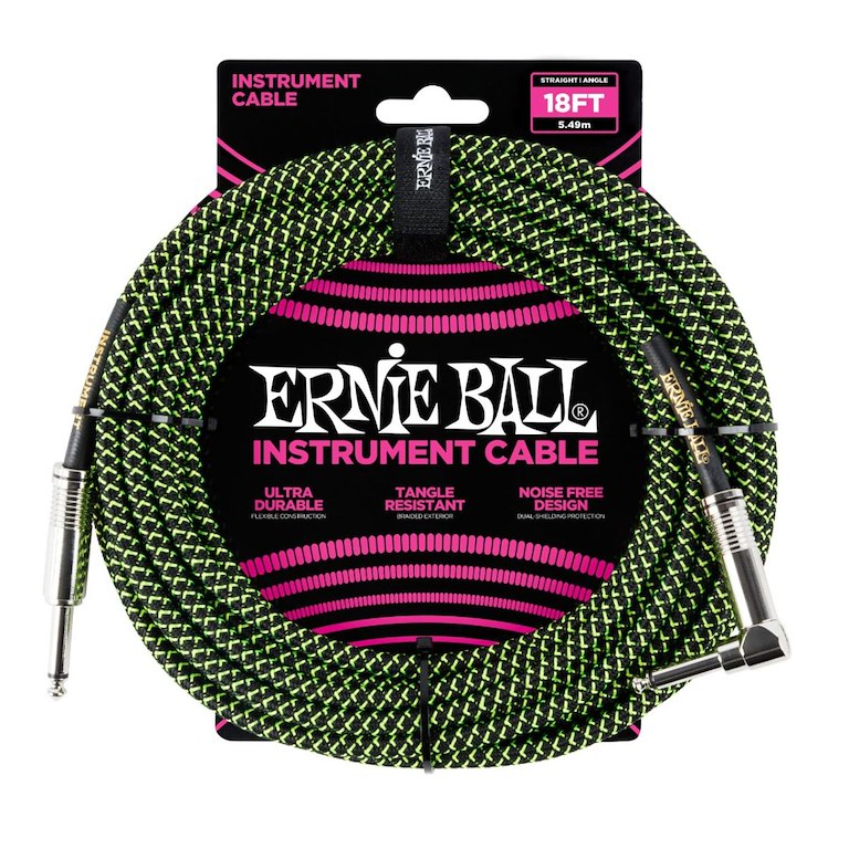 Ernie Ball 6082 18' Braided Straight/Angle Instrument Cable