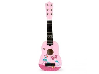 ECO TOYS Drvena gitara za decu sa metalnim žicama pink