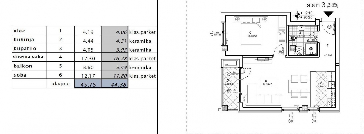 NOVI SAD - TELEP - 44. 38 m2