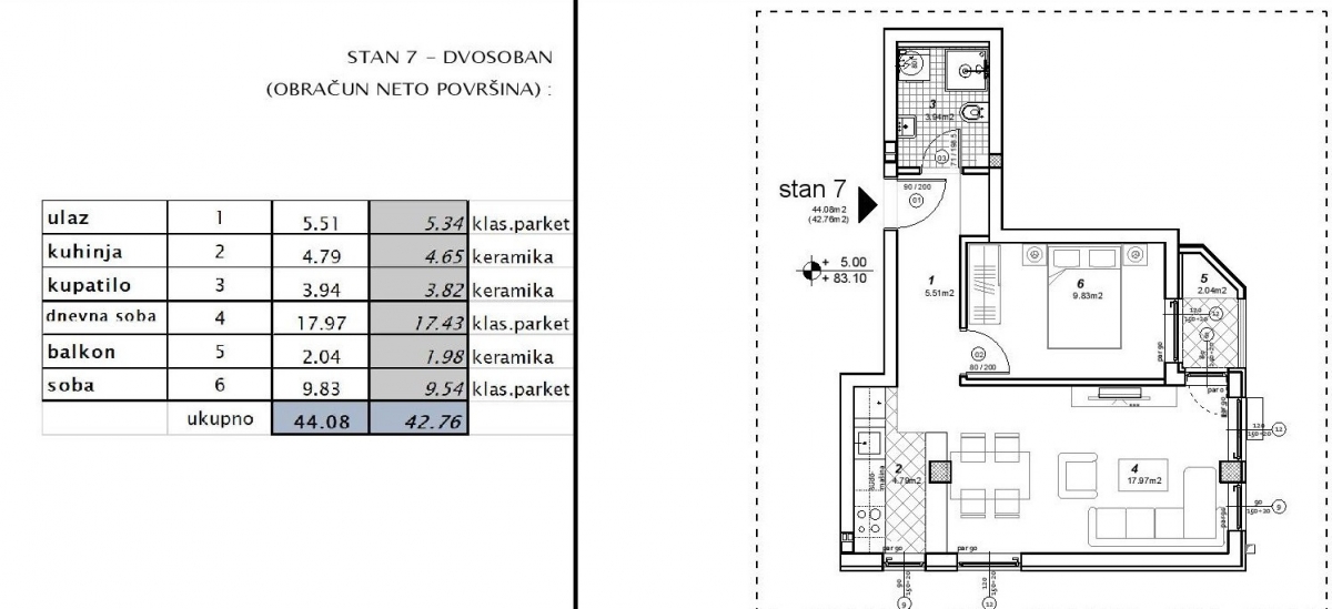 NOVI SAD - TELEP - 42. 76 m2