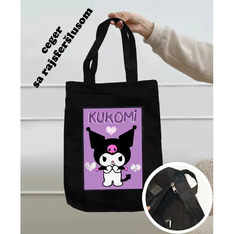 Kuromi And My Melody Ceger torba sa rajsferšlusom i unutrašnjim džepom Crna