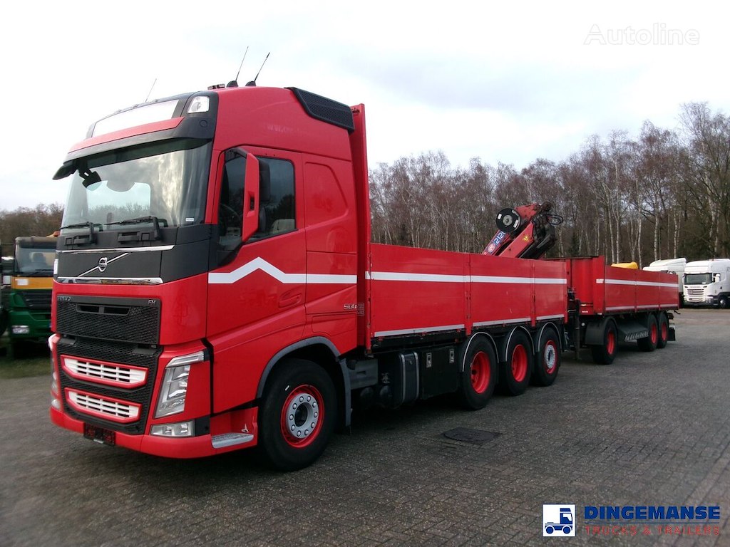 Volvo FH 500 8X4 + HMF 2120-K4 + drawbar trailer kamion s ravnom platformom