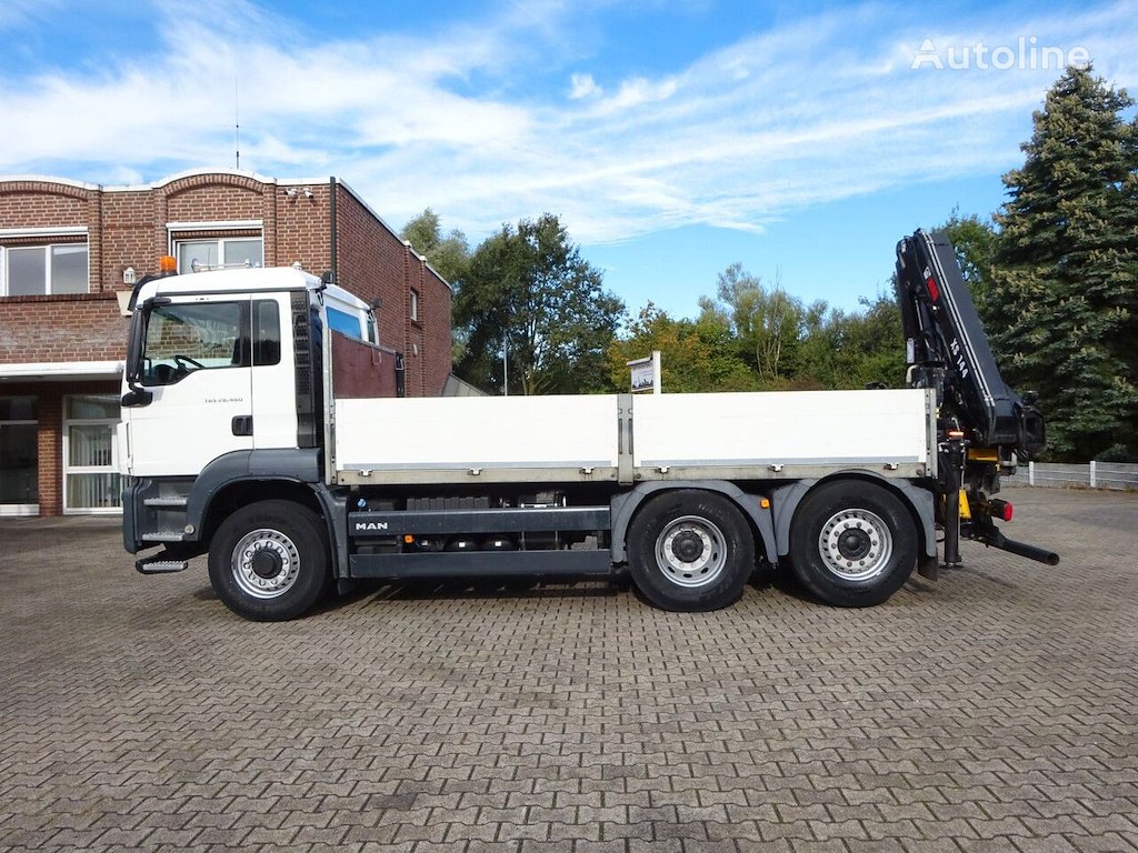 MAN 28.460 TGS Hiab 144 Spezial Baukran Transport kamion s ravnom platformom